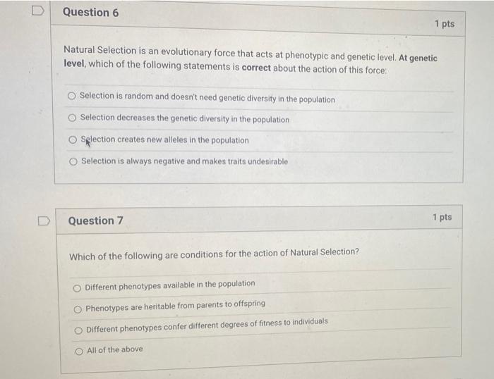 Solved U Question 6 1 pts Natural Selection is an | Chegg.com
