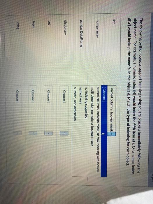 Solved The following python objects support indexing using | Chegg.com