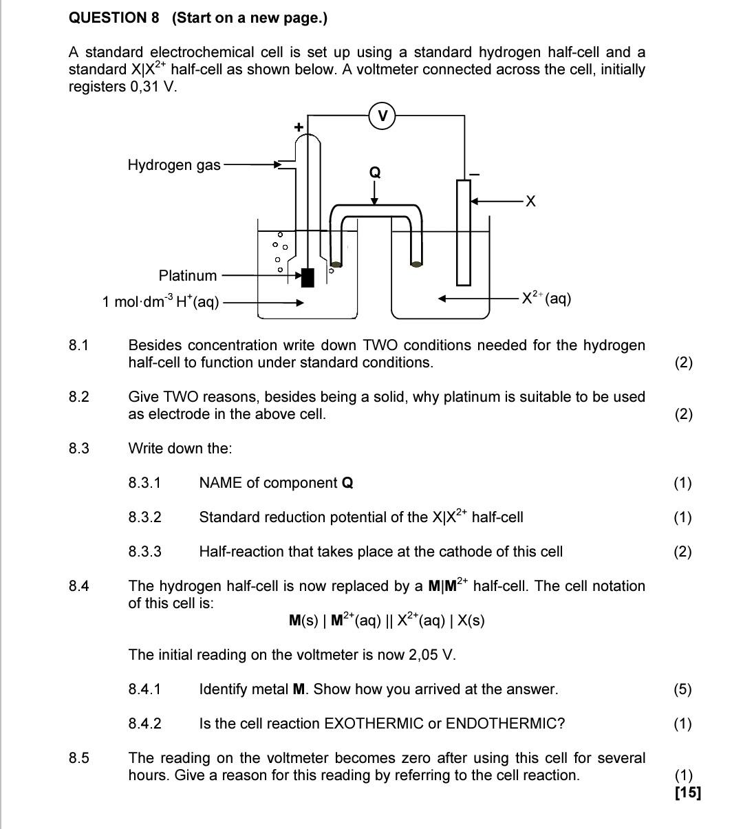 Solved A standard electrochemical cell is set up using a | Chegg.com