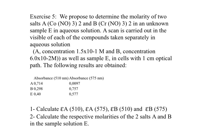 Solved Exercise 5: We propose to determine the molarity of | Chegg.com
