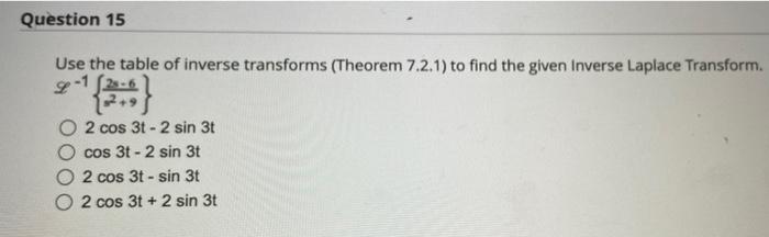Solved Question 15 Use the table of inverse transforms | Chegg.com