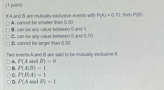 Solved If A and B are mutually exclusive events with | Chegg.com