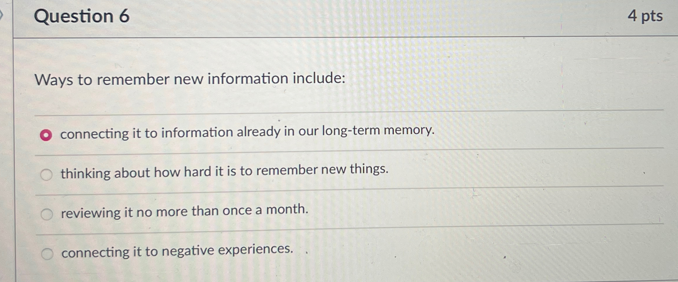 Question 64 ﻿ptsWays to remember new information | Chegg.com