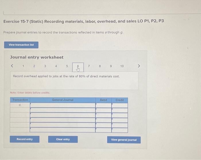 Solved Exercise 15.7 (Static) Recording materials, labor, | Chegg.com