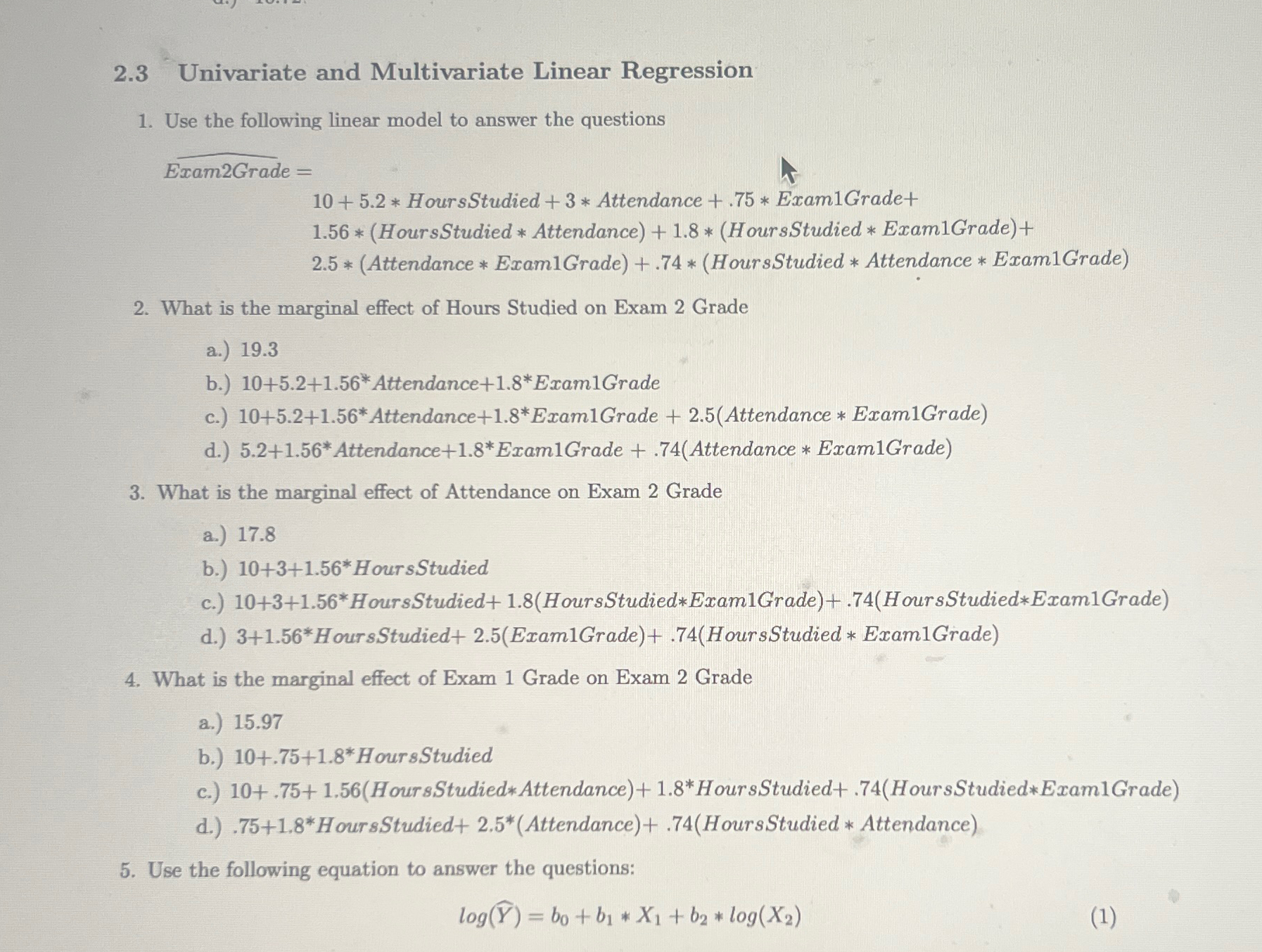 Solved 2.3 ﻿Univariate and Multivariate Linear RegressionUse | Chegg.com