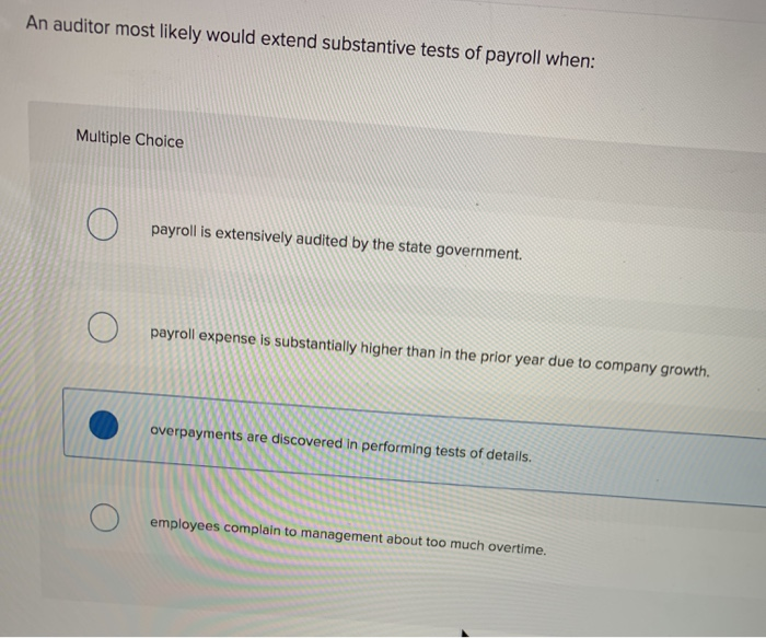 Solved An auditor most likely would extend substantive tests | Chegg.com