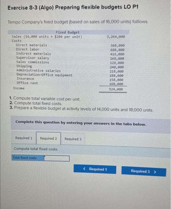 Solved Exercise 8-3 (Algo) Preparing flexible budgets LO P1 | Chegg.com