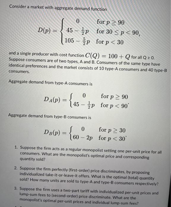 Solved Consider a market with aggregate demand function | Chegg.com