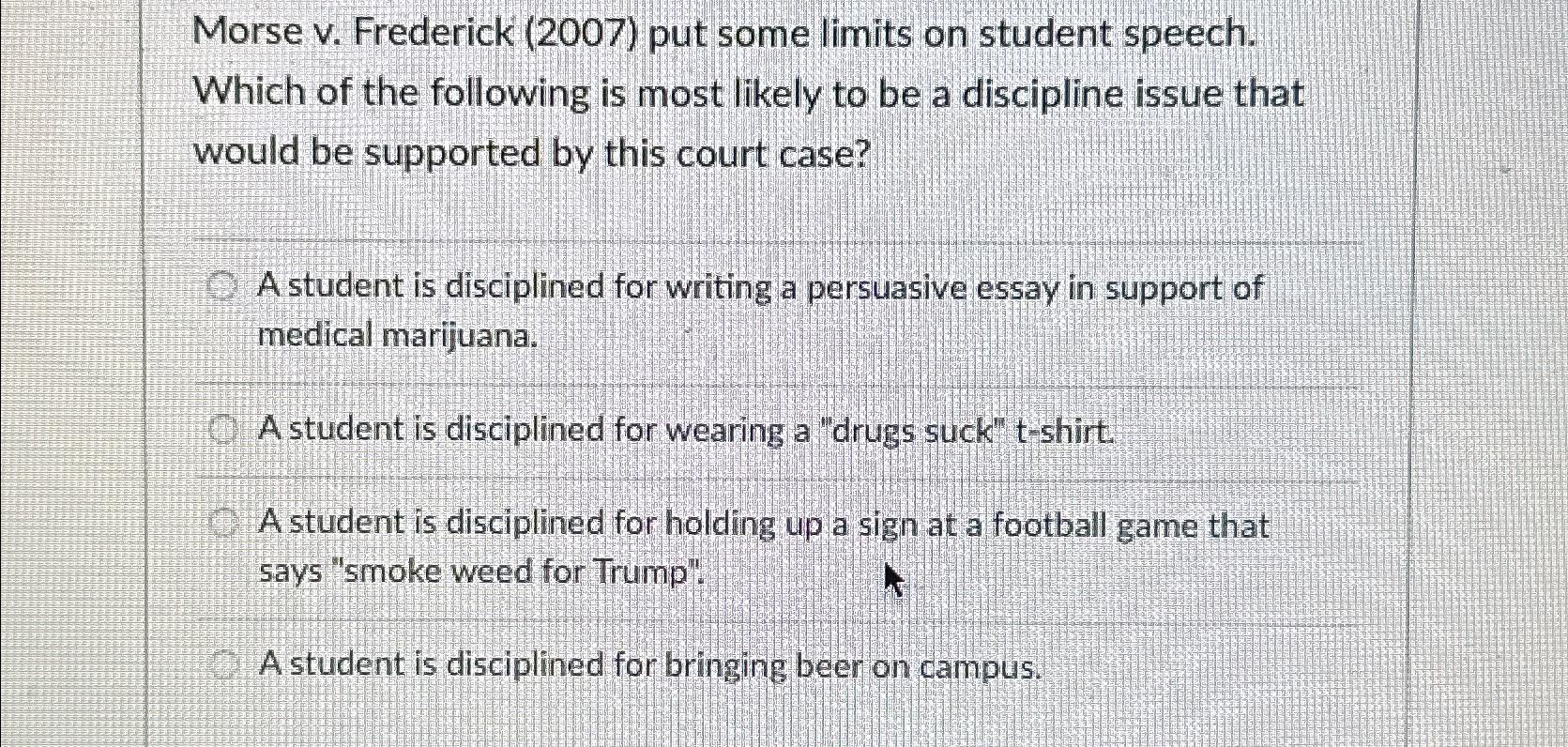 Morse v. ﻿Frederick (2007) ﻿put some limits on | Chegg.com