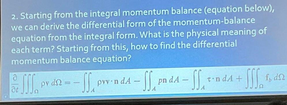 Solved 2. Starting from the integral momentum balance | Chegg.com