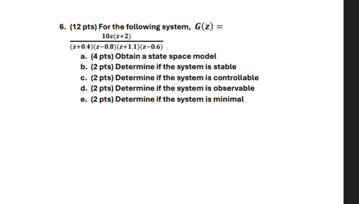 Solved (12 ﻿pts) ﻿For the following system, | Chegg.com