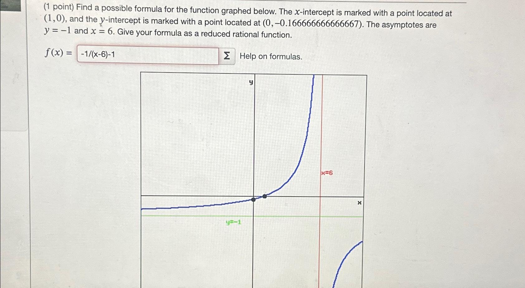 Solved (1 ﻿point) ﻿Find a possible formula for the function | Chegg.com