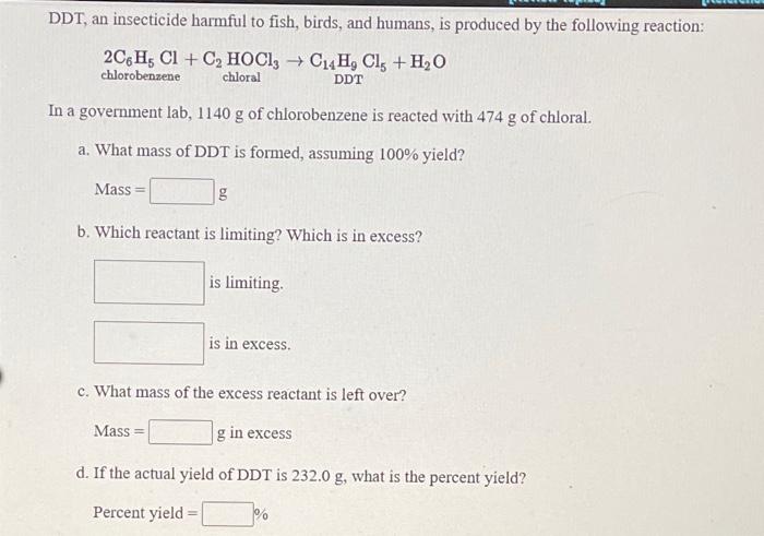 Solved DDT, an insecticide harmful to fish, birds, and | Chegg.com
