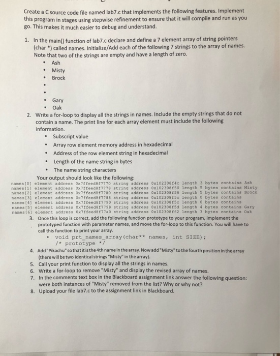 Solved Create a C source code file named lab7.c that | Chegg.com