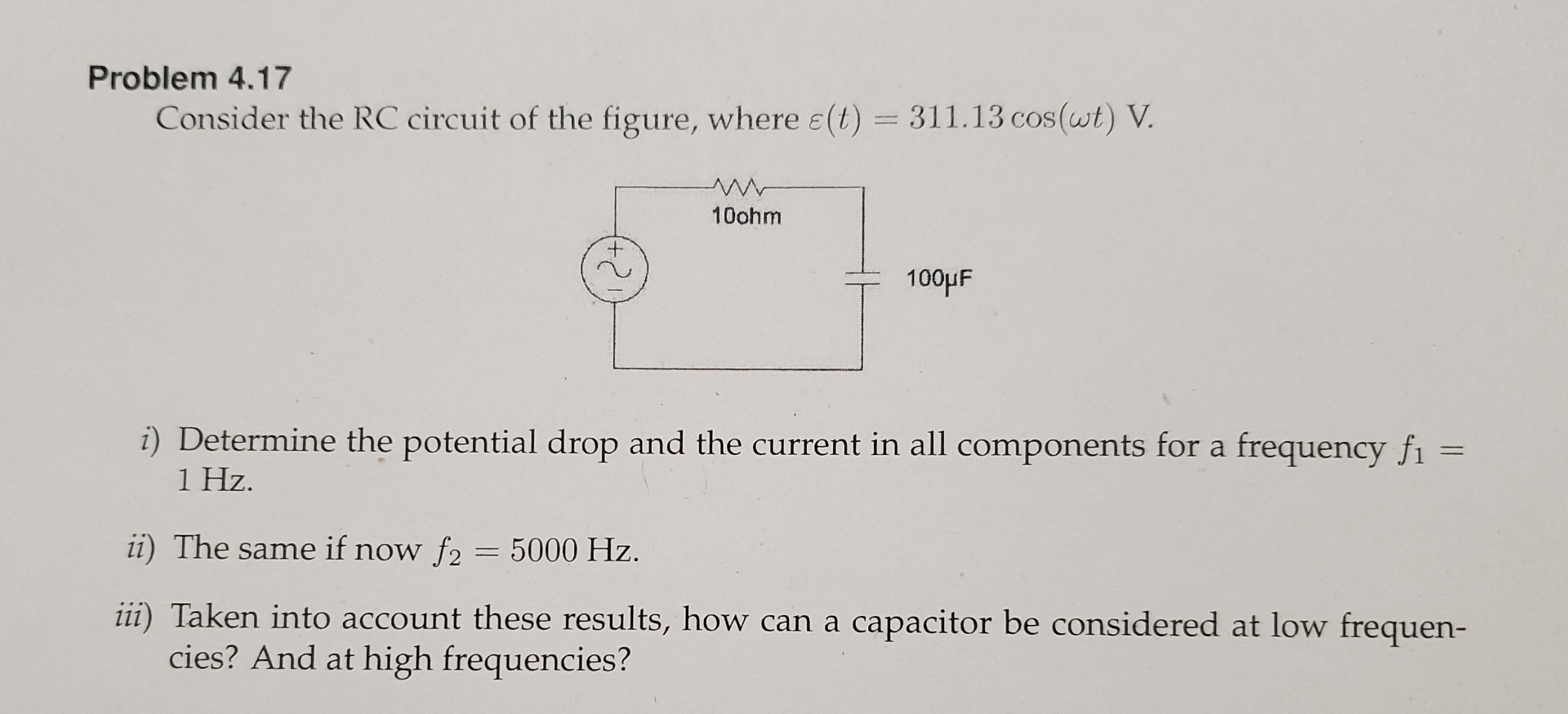 Solved Problem 4.17Consider the RC circuit of the figure, | Chegg.com