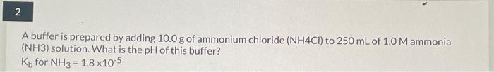 Solved A buffer is prepared by adding 10.0 g of ammonium | Chegg.com