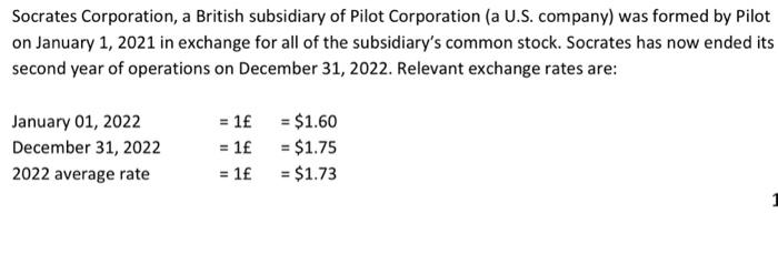Solved Socrates Corporation, a British subsidiary of Pilot | Chegg.com