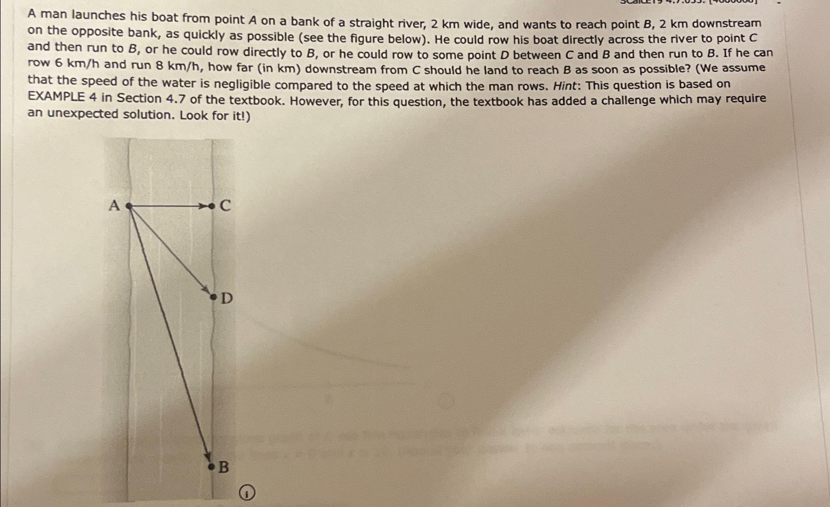 Solved A man launches his boat from point A ﻿on a bank of a | Chegg.com