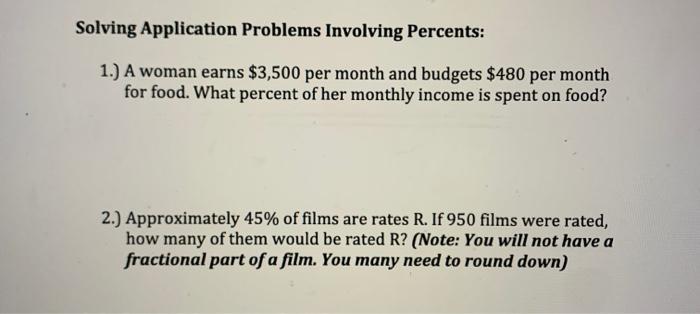 Solved Solving Application Problems involving Percents: 1.) | Chegg.com