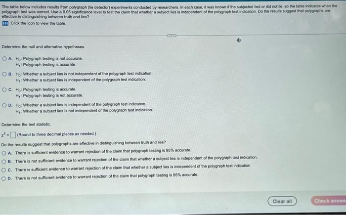 Solved The table below includes results from polygraph (lie | Chegg.com