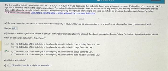 Solved Distribution of First DigitsThe first significant | Chegg.com