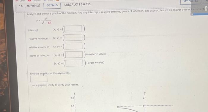 Solved y=x2+12x2 intercept relativn minimum (x,y)= relative | Chegg.com
