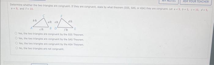 Solved Determine whether the two triangles:are congruent. If | Chegg.com