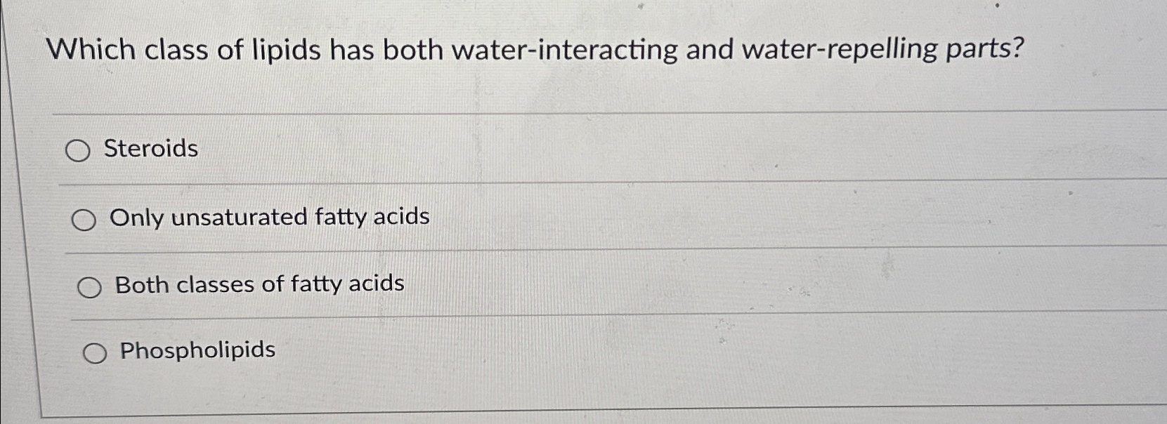 Solved Which class of lipids has both water-interacting and | Chegg.com