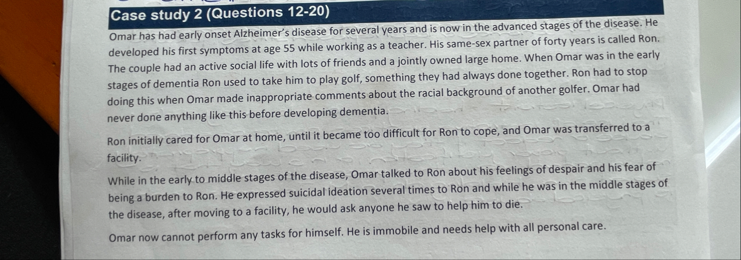Solved Case study 2 (Questions 12-20)Omar has had early | Chegg.com