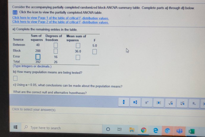Solved Consider the accompanying partially completed | Chegg.com