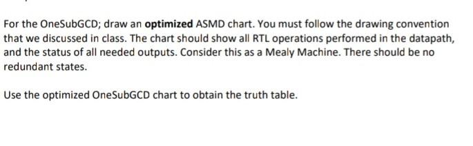 Solved For the OneSubGCD; draw an optimized ASMD chart. You | Chegg.com