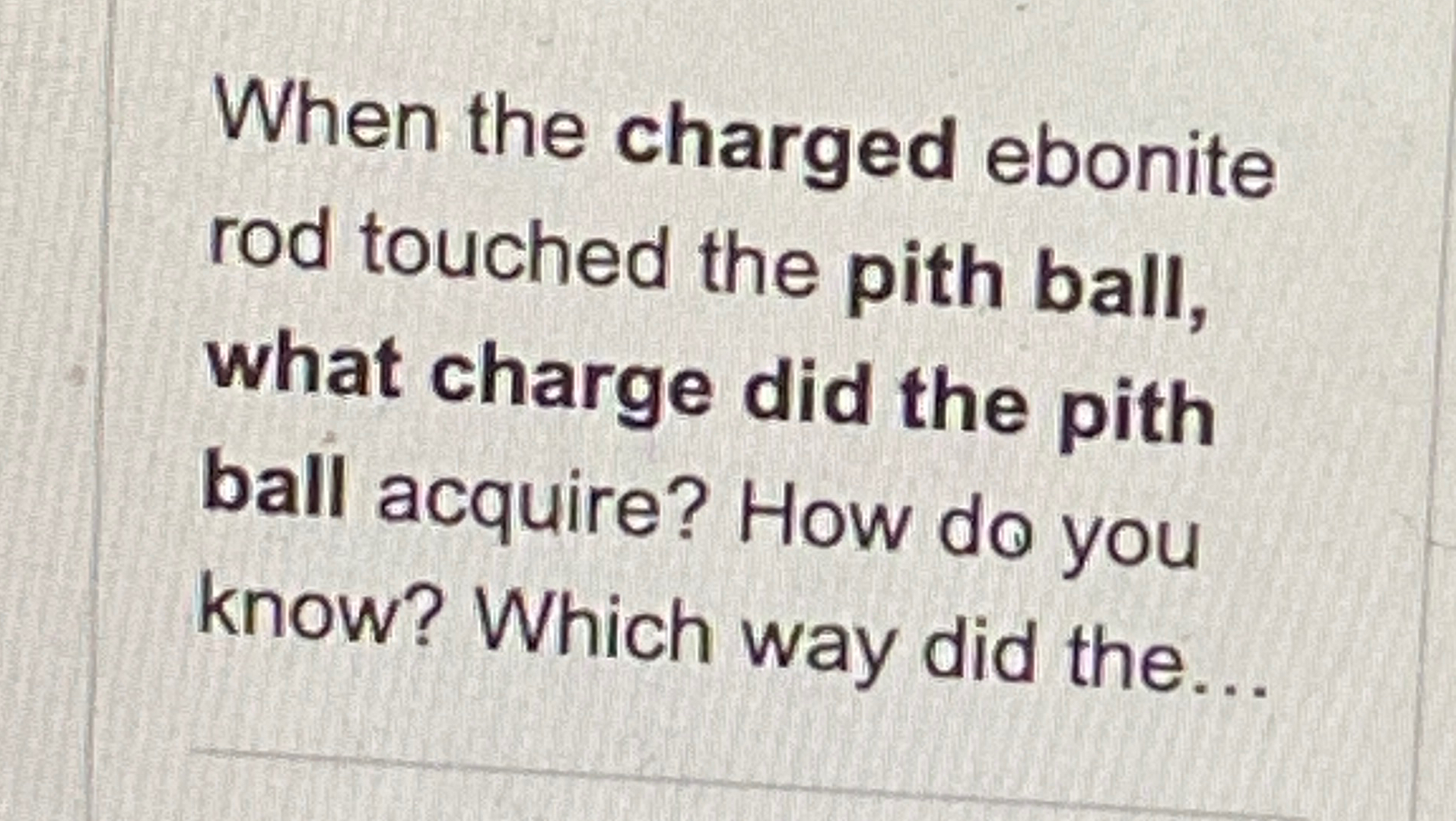 Solved When the charged ebonite rod touched the pith ball, | Chegg.com