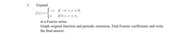 Solved 1. Expand f(x)={−xx if −π | Chegg.com