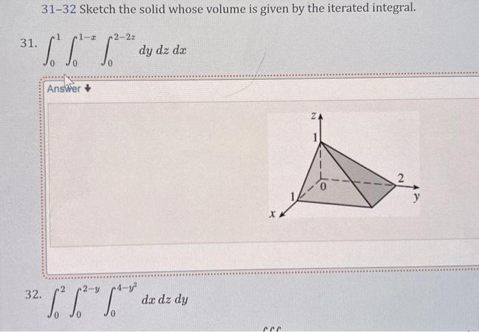 Solved 31−32 Sketch the solid whose volume is given by the | Chegg.com
