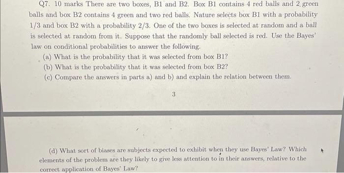 Solved Q7. 10 marks There are two boxes, B1 and B2. Box B1 | Chegg.com