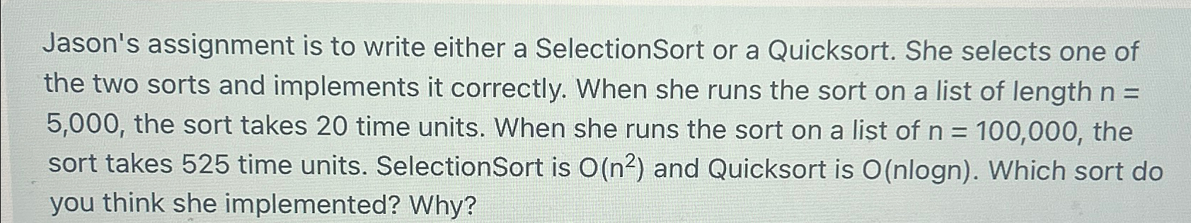 Solved Jason S Assignment Is To Write Either A Selectionsort