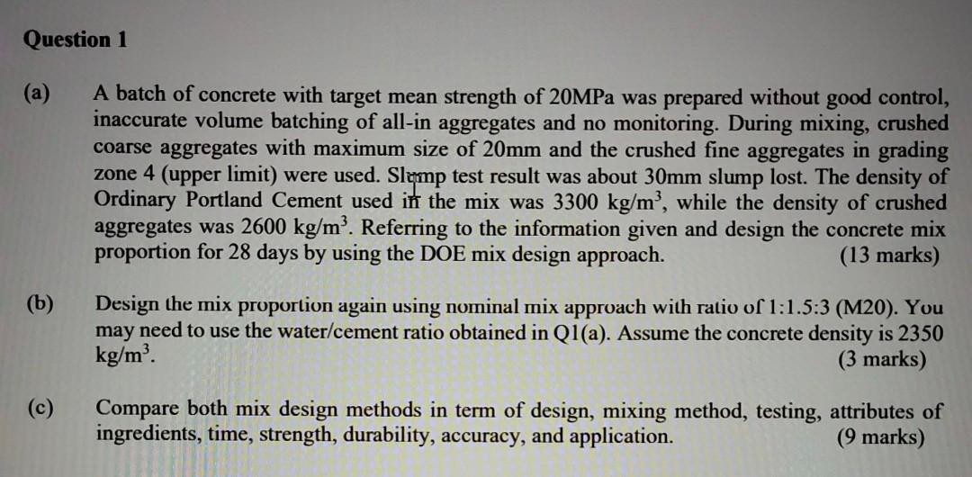 Solved Question 1 (a) A batch of concrete with target mean | Chegg.com