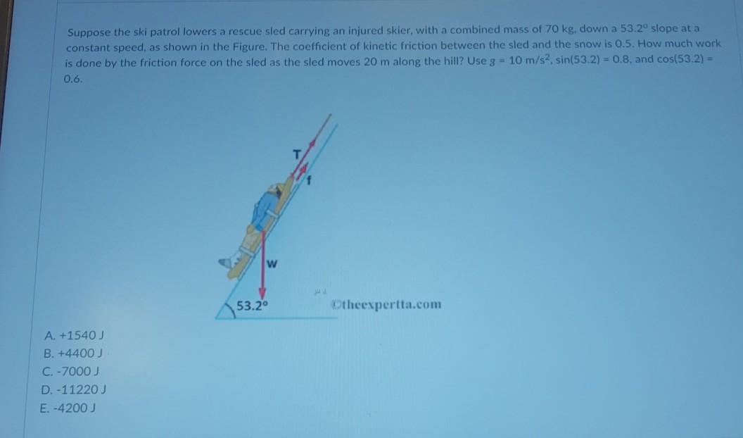 Solved Suppose the ski patrol lowers a rescue sled carrying | Chegg.com