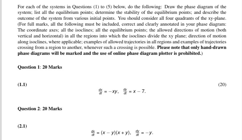 Solved For each of the systems in Questions (1) ﻿to (5) | Chegg.com