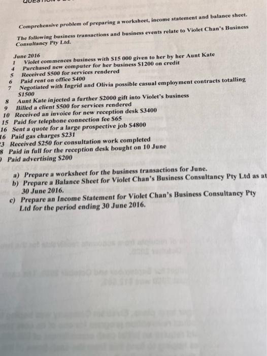 Solved Comprehensive problem of preparing a worksheet, | Chegg.com