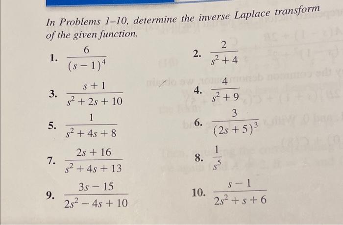Solved In Problems 1-10, determine the inverse Laplace | Chegg.com