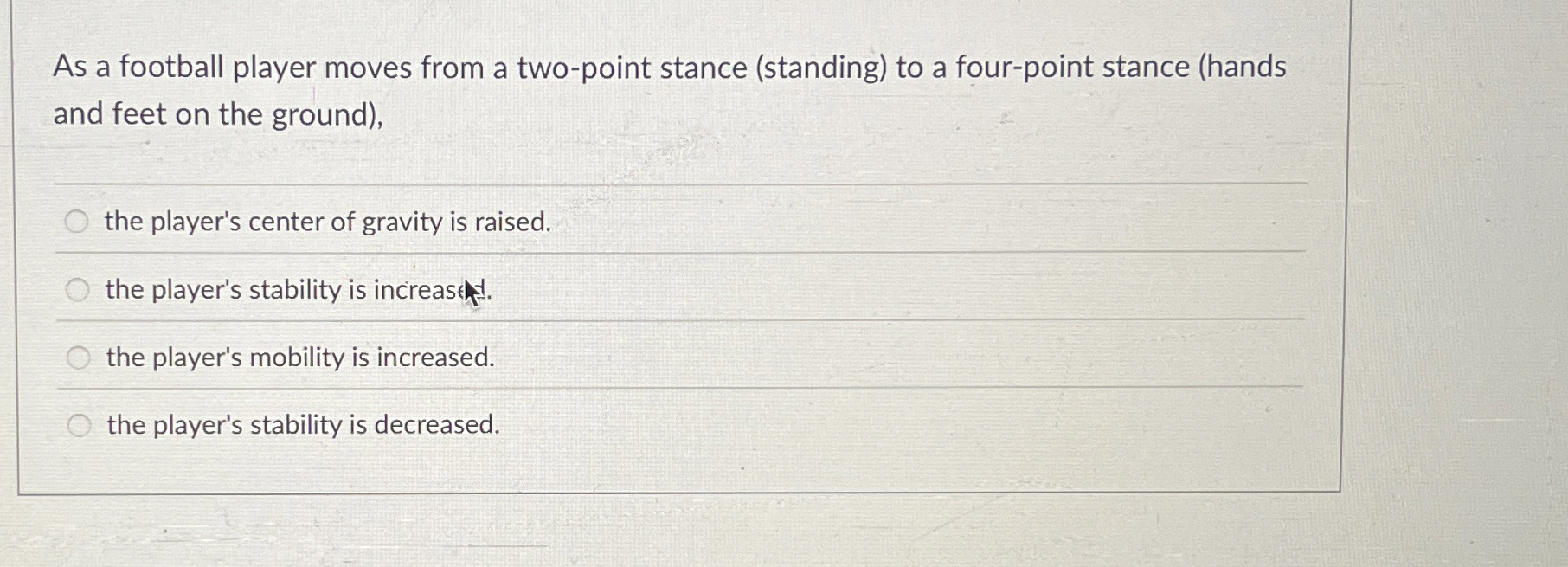 Solved As a football player moves from a two-point stance | Chegg.com