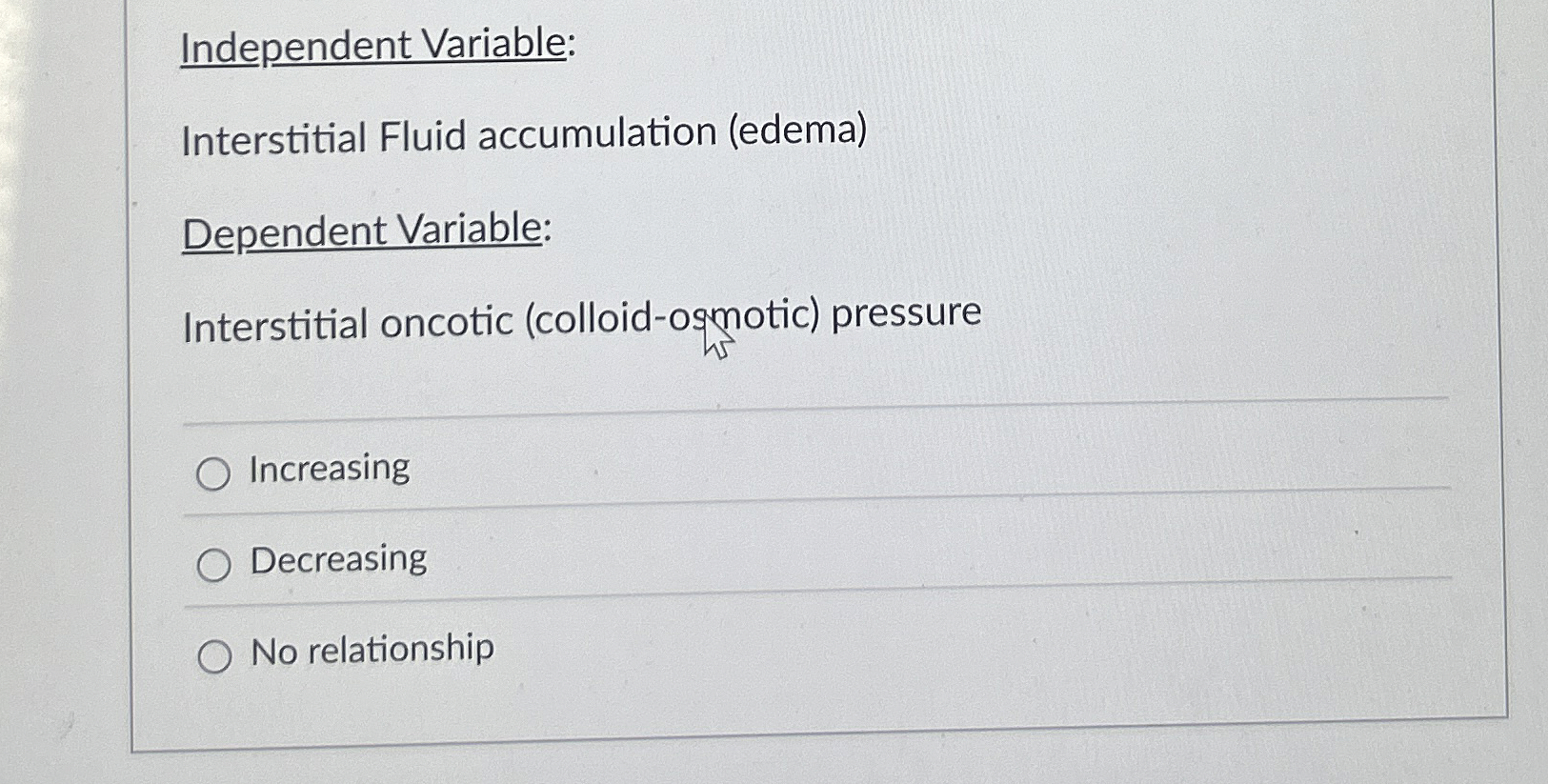 Solved Independent Variable:Interstitial Fluid accumulation | Chegg.com