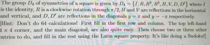 Solved The group D4 of symmetries of a square is given by | Chegg.com