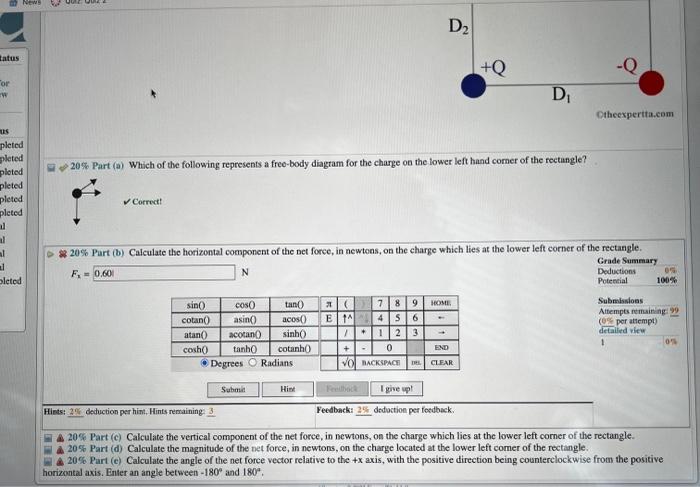Solved (11\%) Problem 10: Four poist charges of equal | Chegg.com