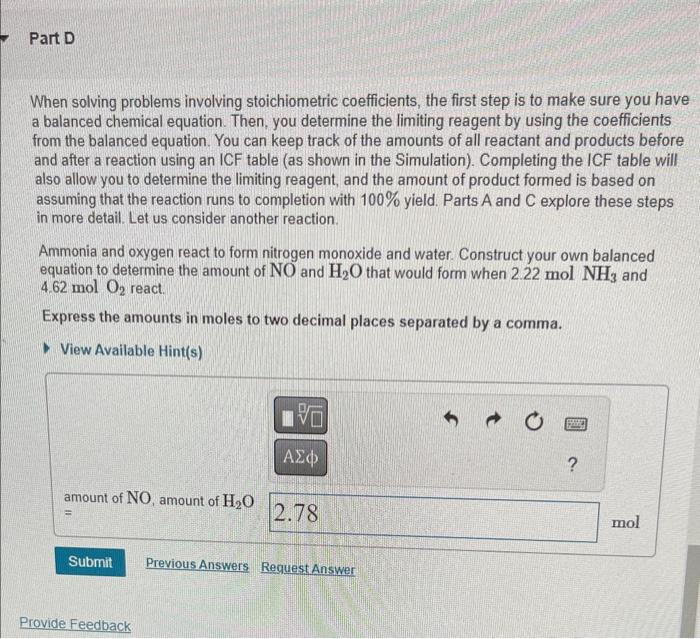 Solved Simulation - Stoichiometric Ratios and Limiting | Chegg.com