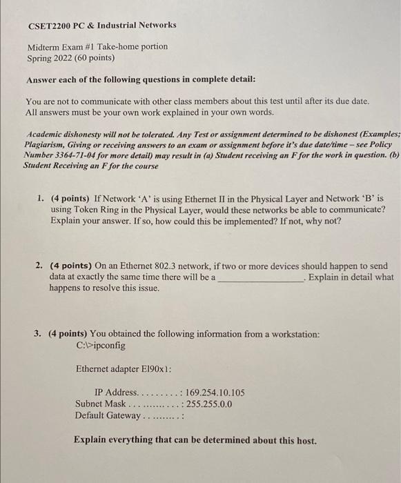 Solved CSET2200 PC & Industrial Networks Midterm Exam #1 | Chegg.com