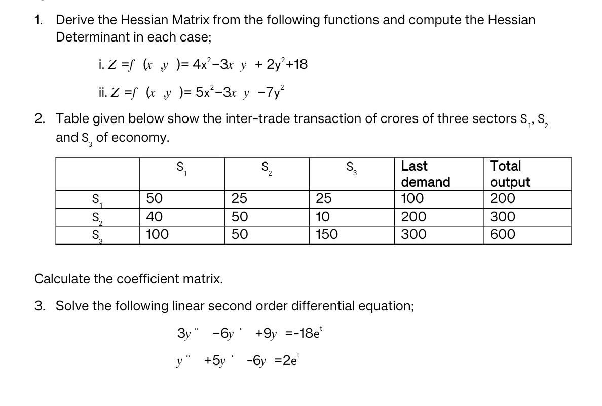 Solved 1. Derive the Hessian Matrix from the following | Chegg.com