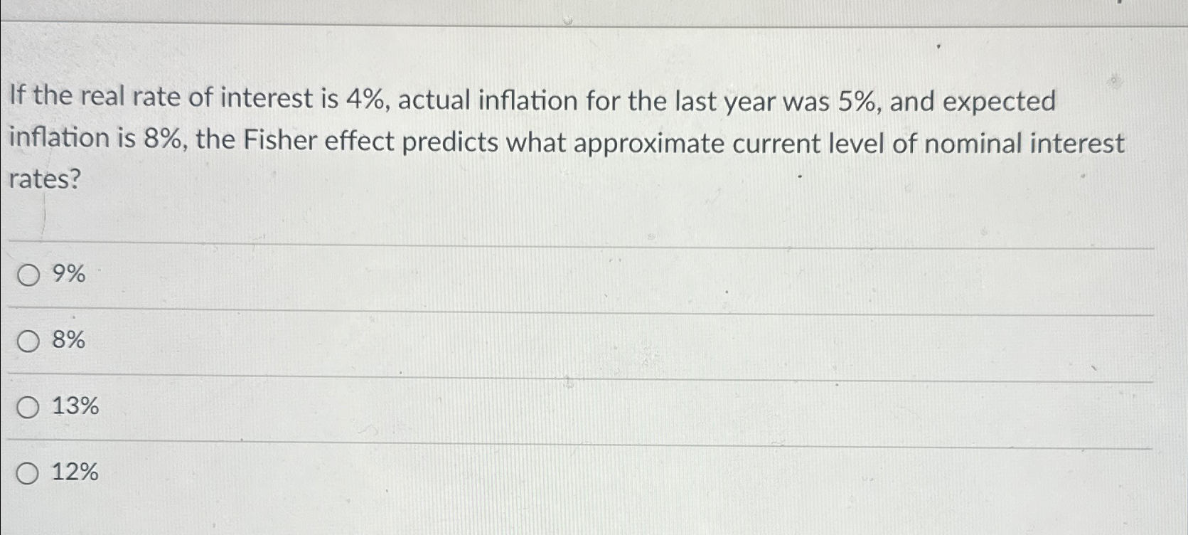 Solved If the real rate of interest is 4%, ﻿actual inflation | Chegg.com