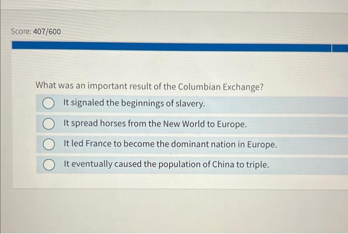 What was an important result of the Columbian | Chegg.com
